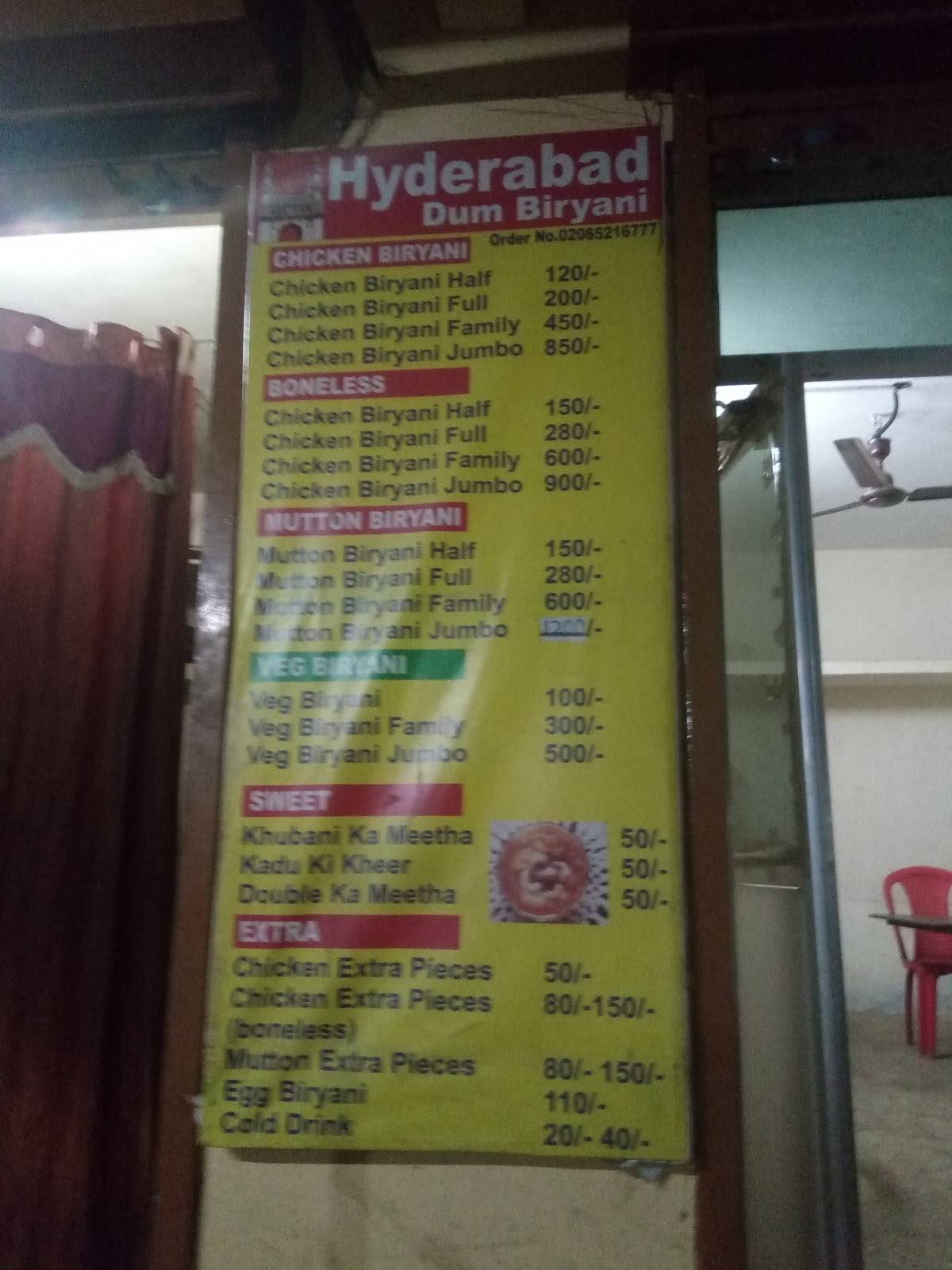 Menu at Hydrabadi Dum Biryani, Pune, HWWM+68G
