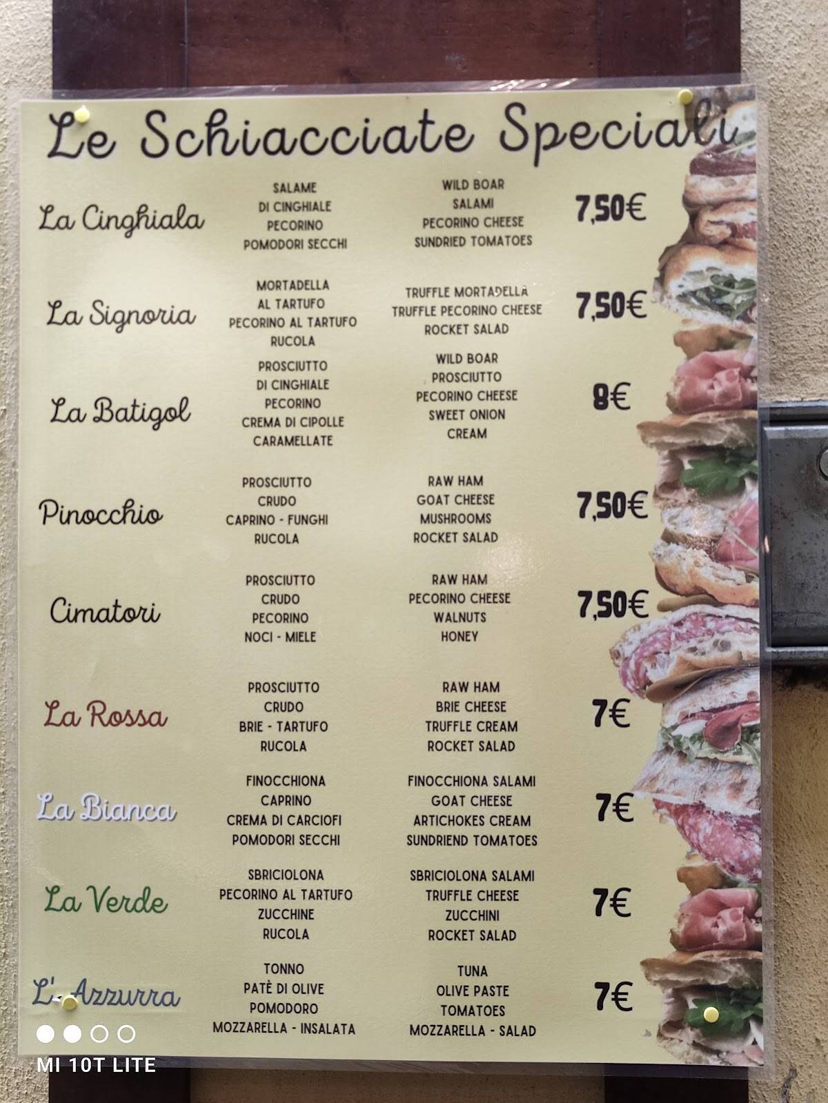 Menu au I' Girone De' Ghiotti fast food, Florence