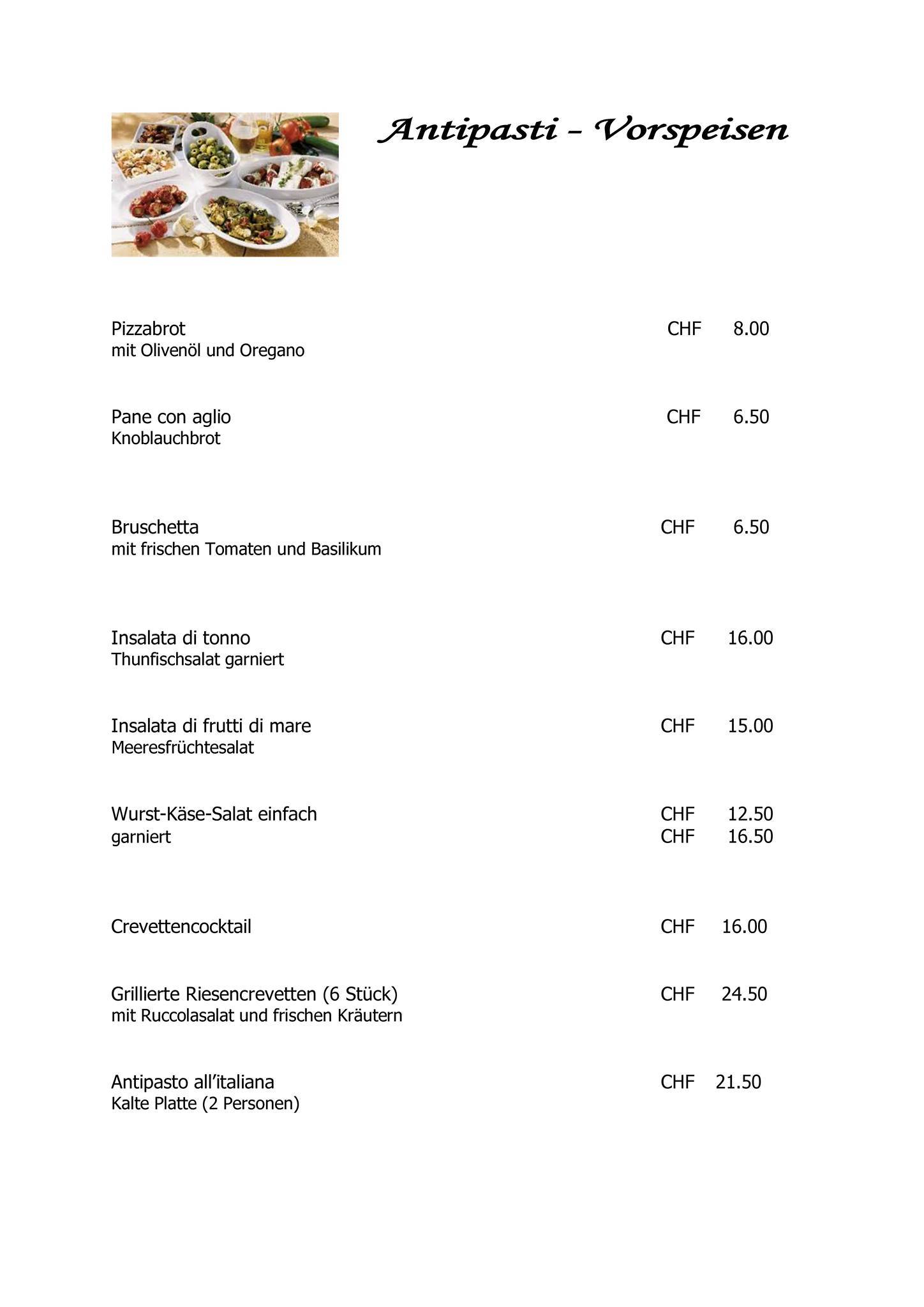Menu da Il Castello, Müllheim