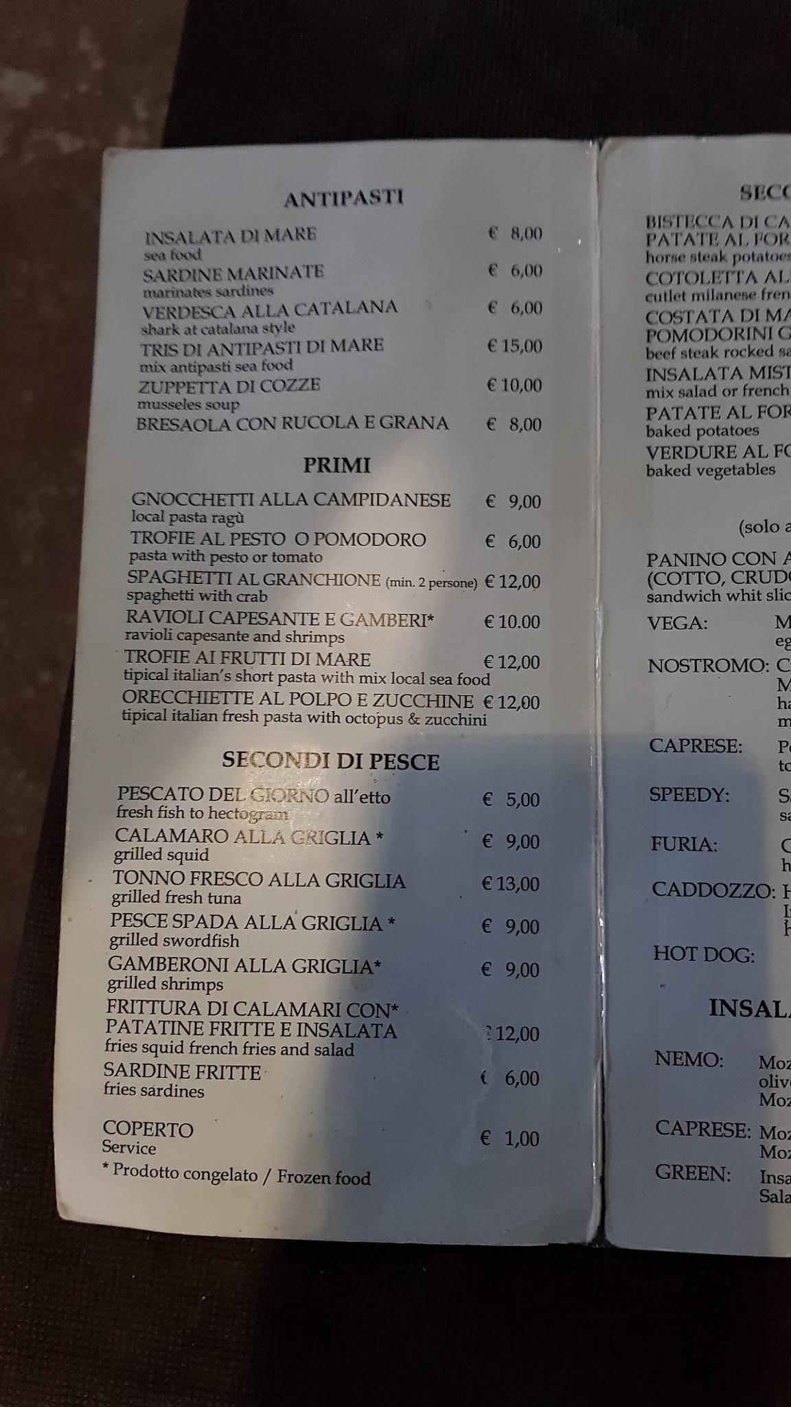 Menu da Il Galeone di Marzia Radovini ristorante, Maristella