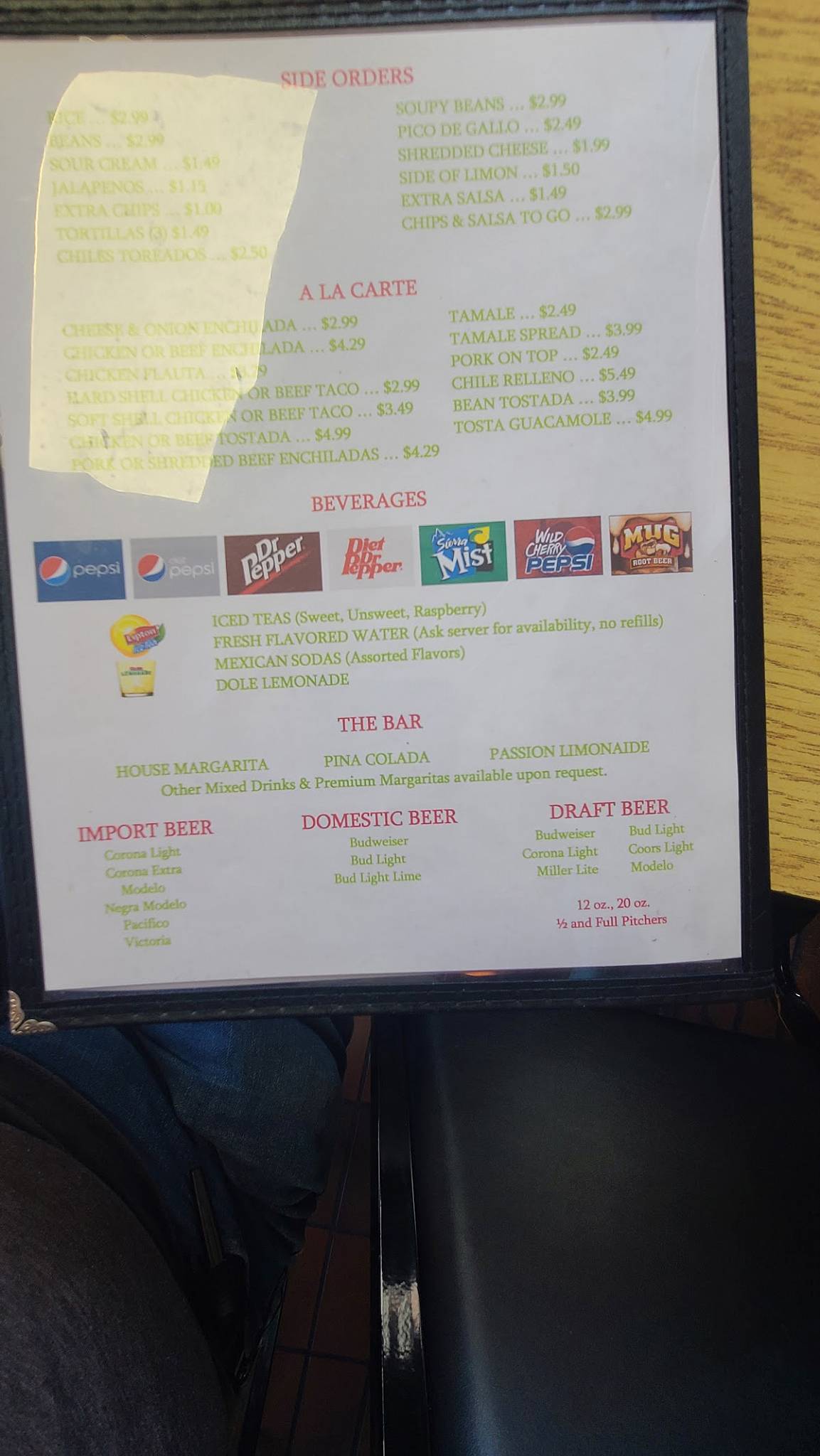 Menu at El Volcan Mexican Grill restaurant, Independence