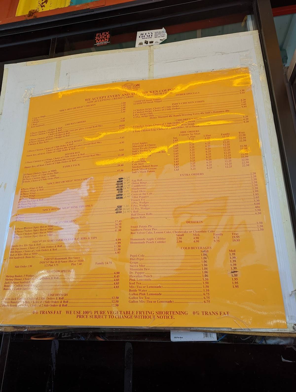 Menu at Indi's Fast Food Restaurant, Louisville, Fern Valley Rd