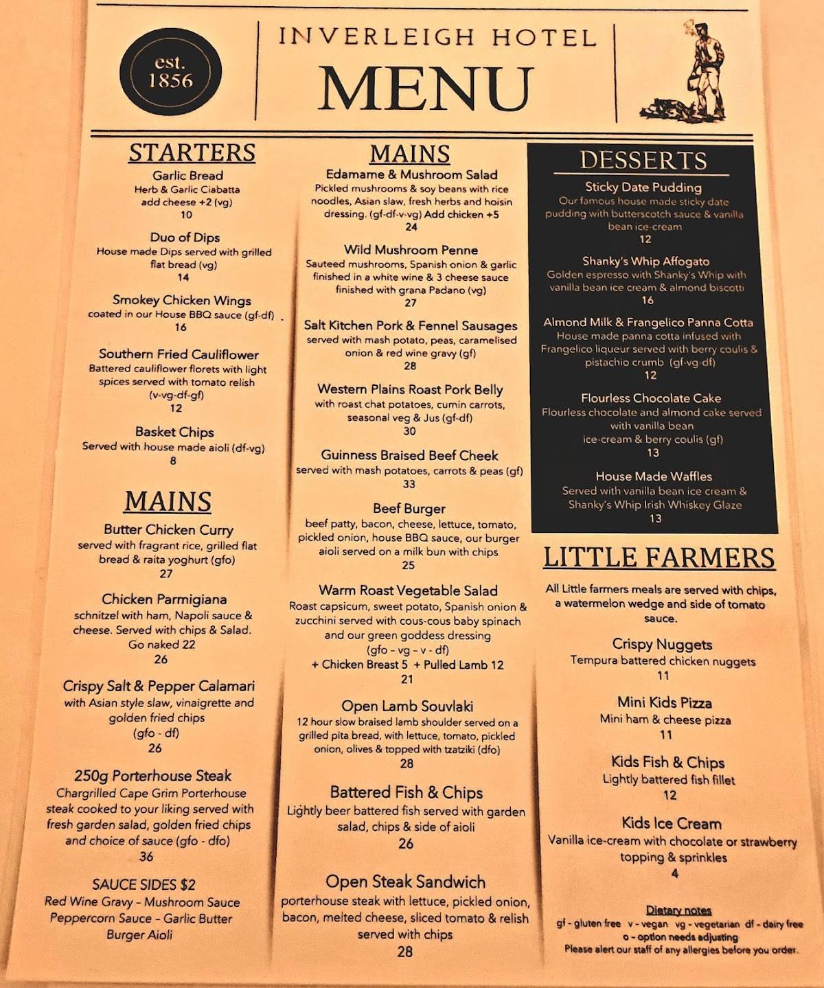 Menu at Inverleigh Hotel pub & bar, Inverleigh, 1 High St