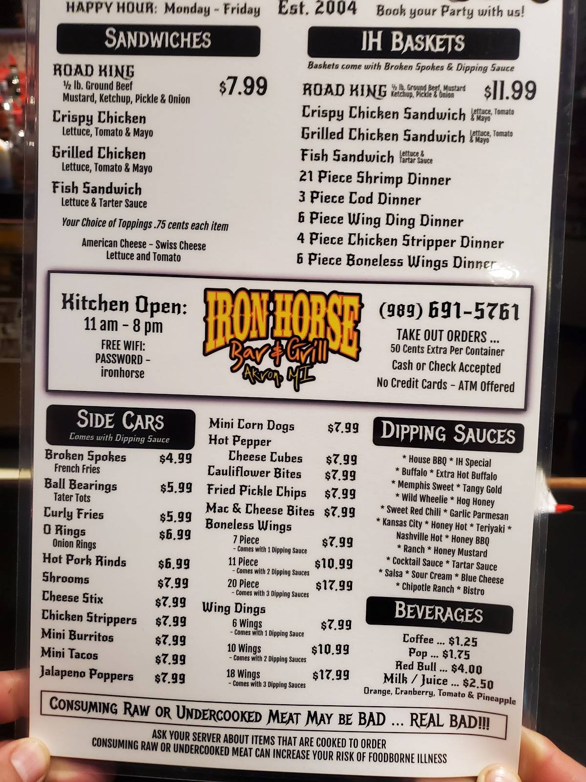 Menu at Iron Horse Bar & Grill LLC, Akron