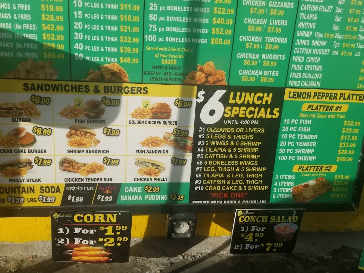 Menu at J LEMON PEPPER. Fish & Chicken restaurant, Jacksonville
