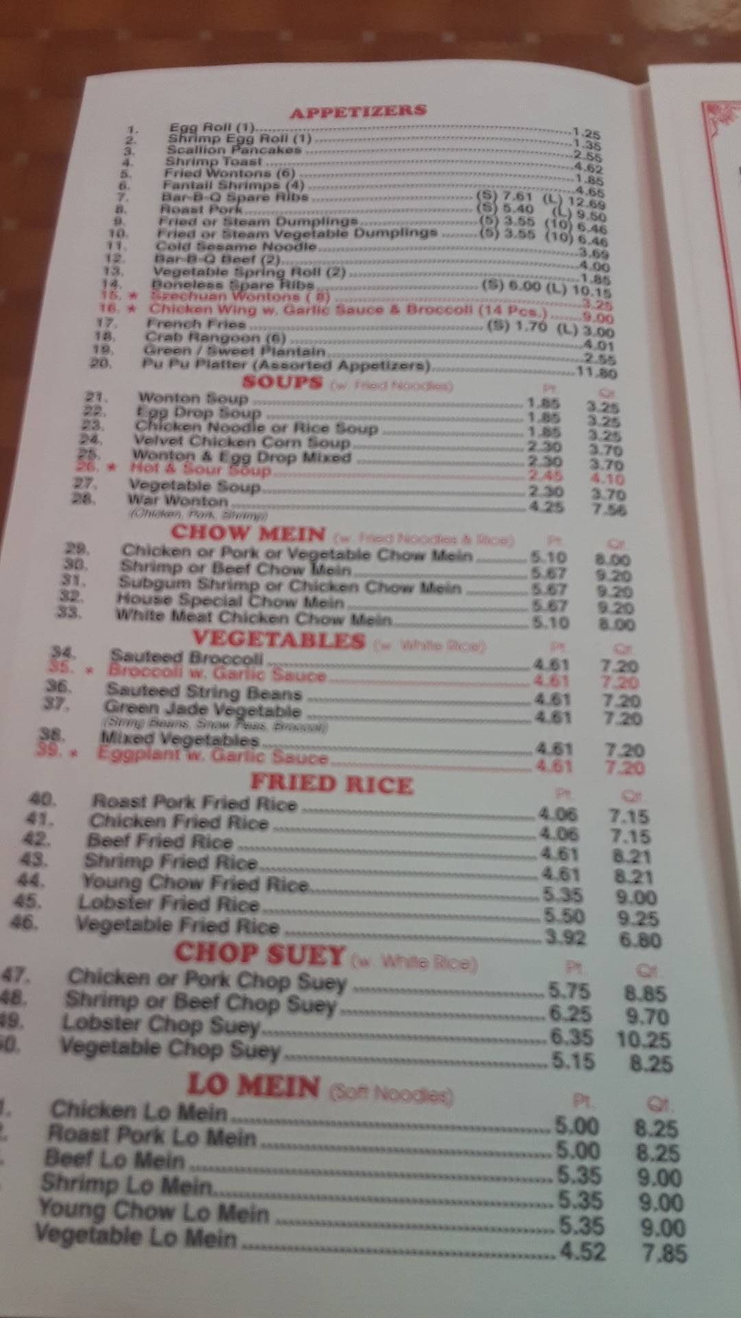 Menu at Jade Garden Chinese Kitchen restaurant, Mount Vernon