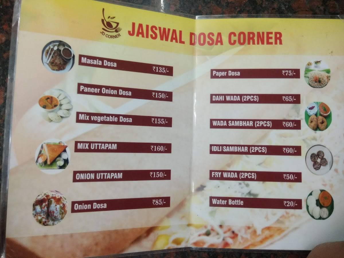 Menu at Jaiswal Dosa Corner, Allahabad, Medical Chauraha