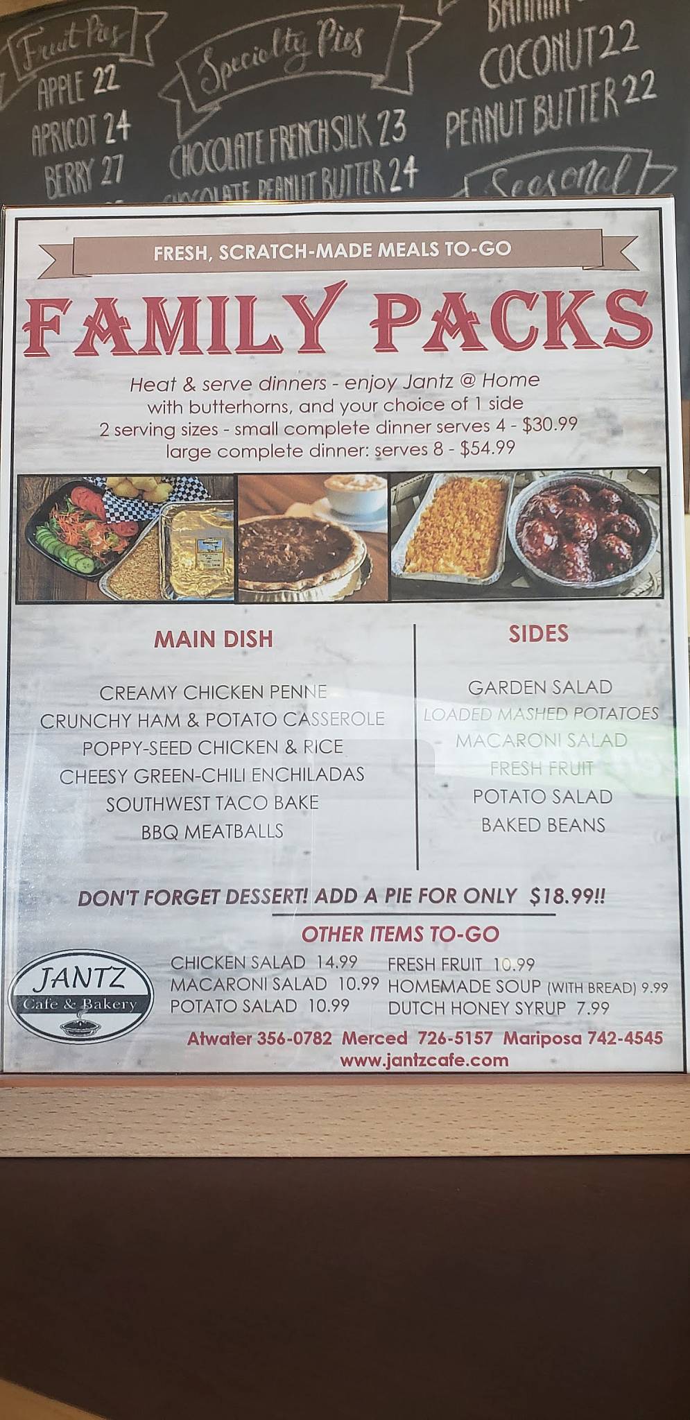 Menu at Jantz Café & Bakery, Atwater, 987 Bellevue Rd