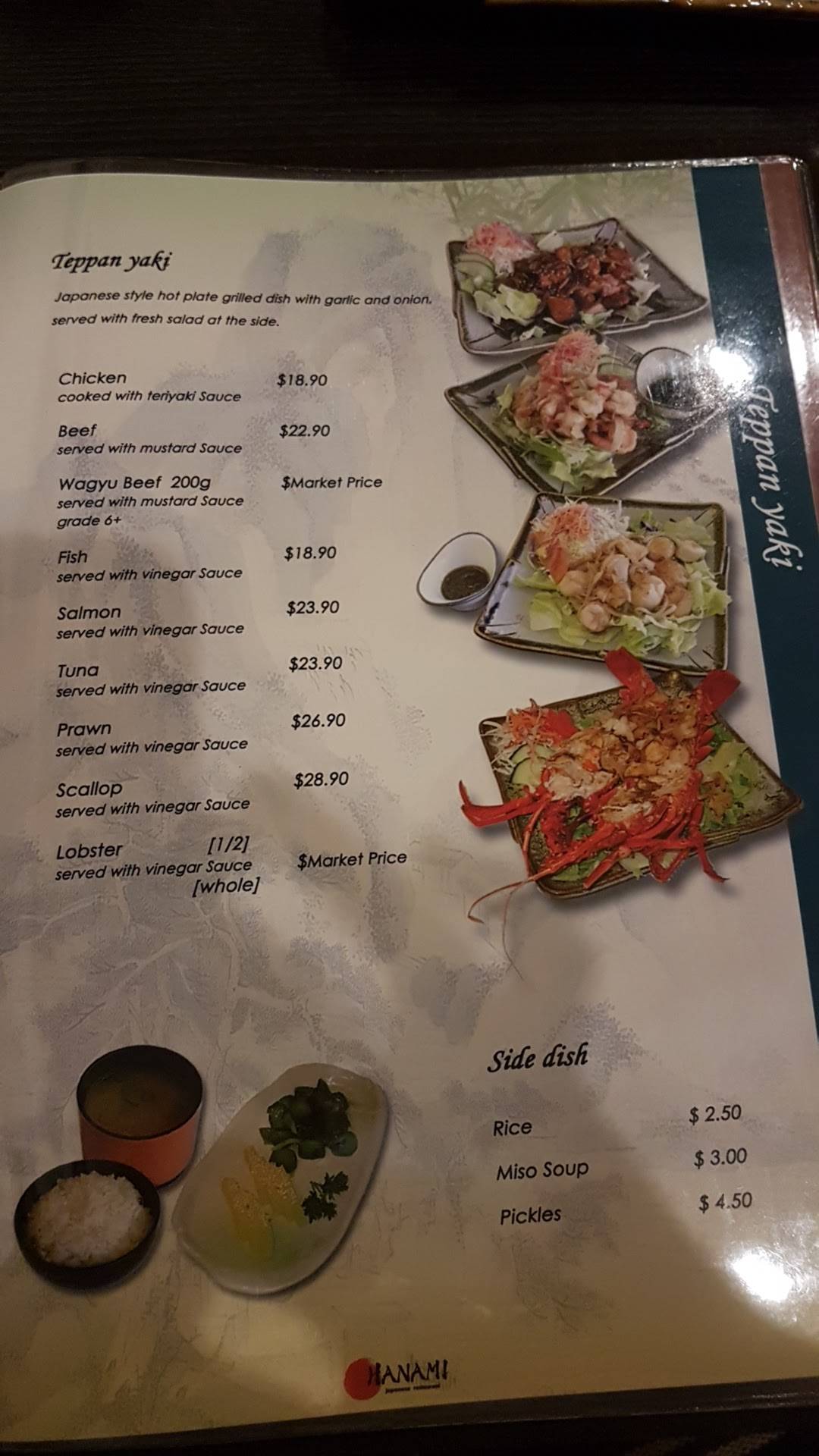 Menu at HANAMI Japanese Restaurant, Mount Lawley