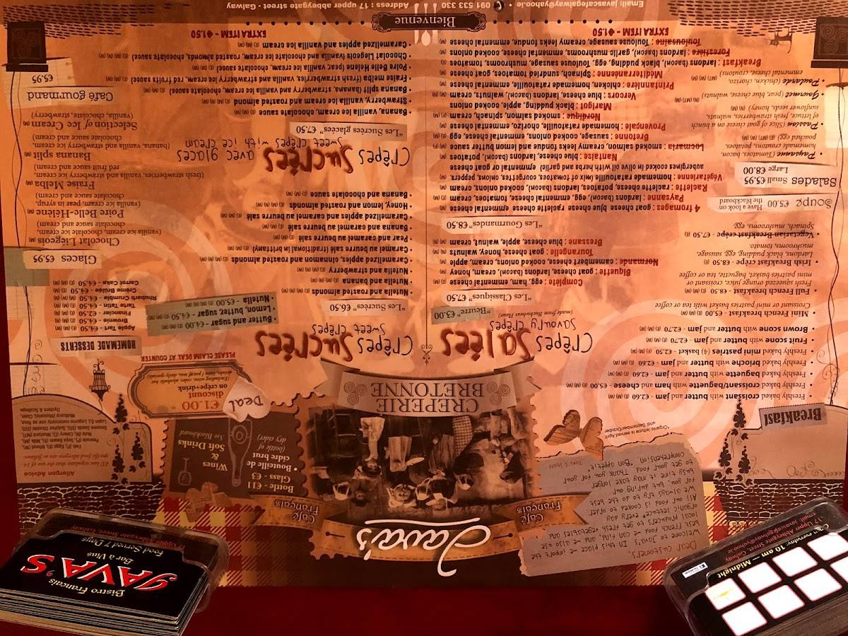Menu at Java's Cafe, Galway