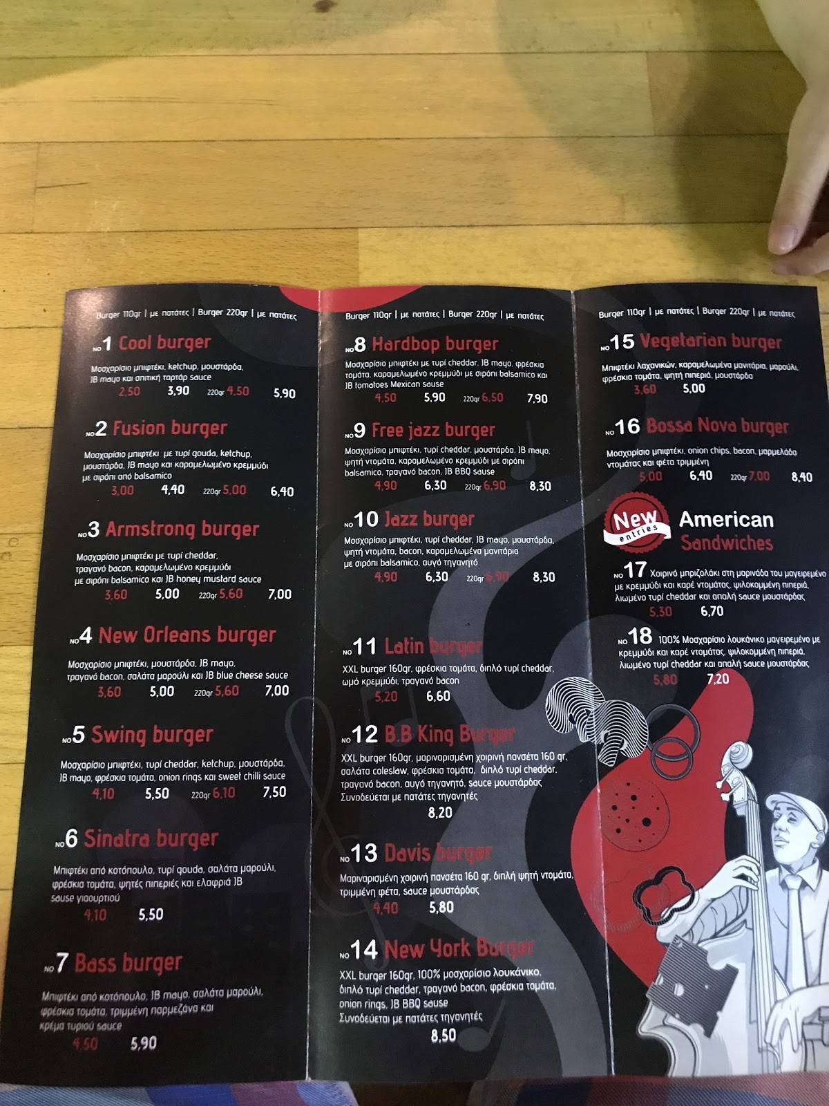 Menu at Jazz Burger Bar, Ilion, Aiantos 88