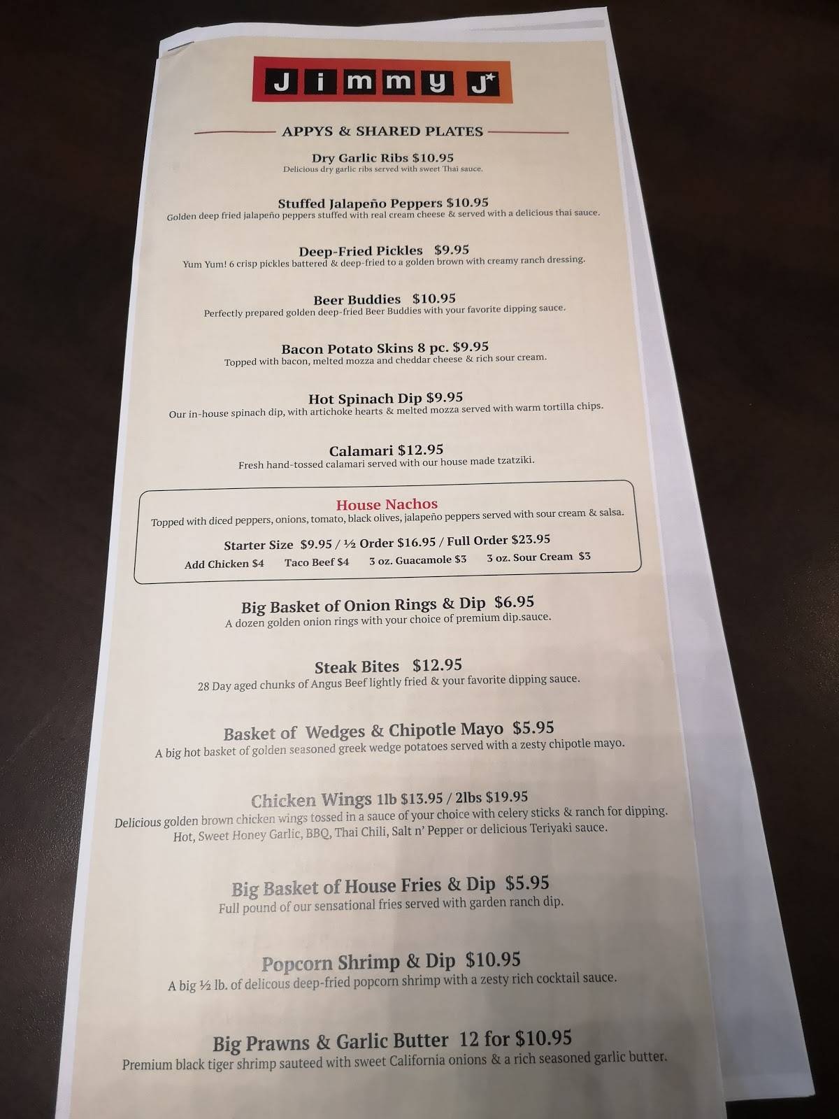Menu at Jimmy J'S Grill restaurant, Chilliwack