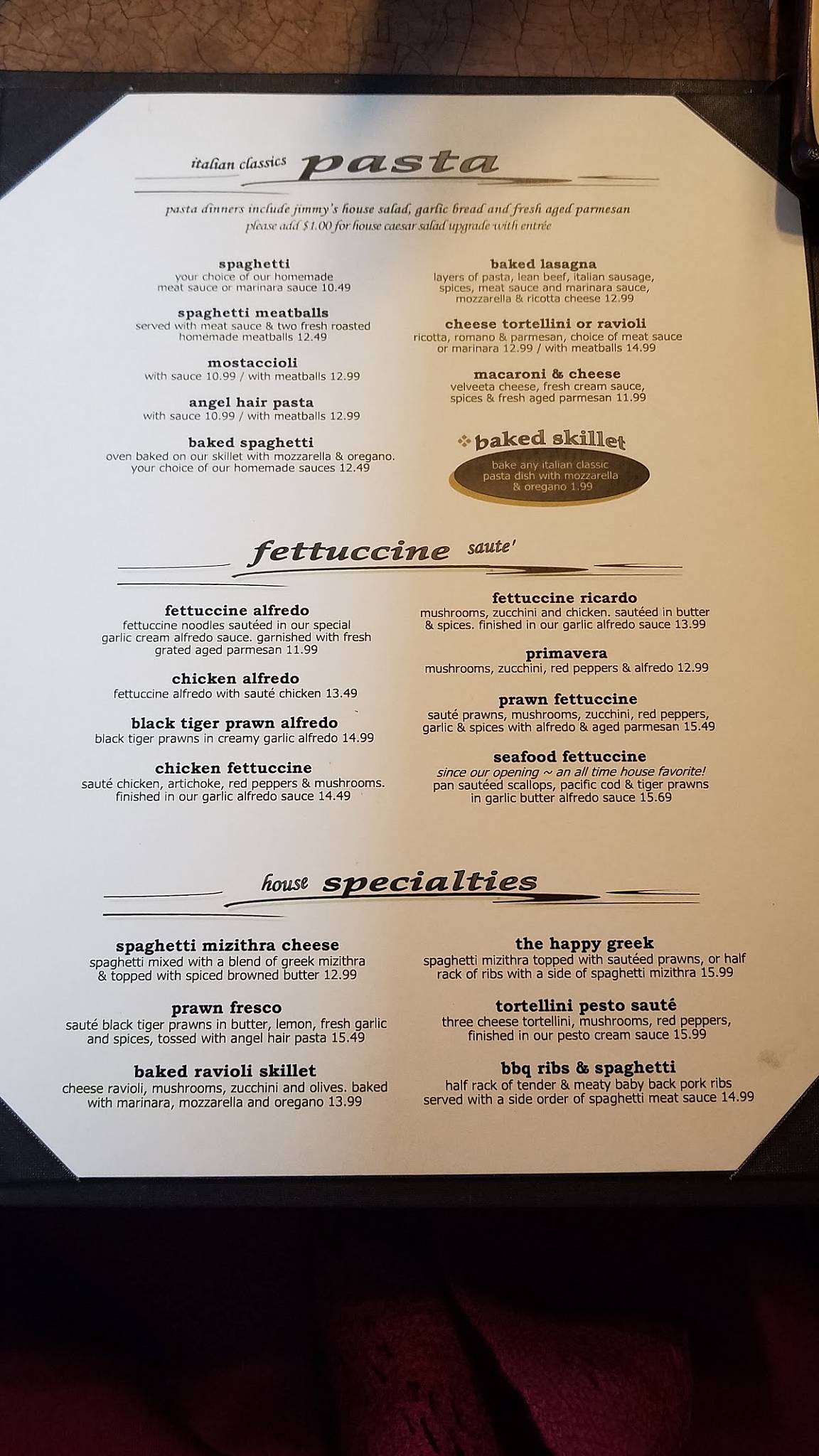 Menu at Jimmy's Pizza & Pasta pizzeria, Stanwood