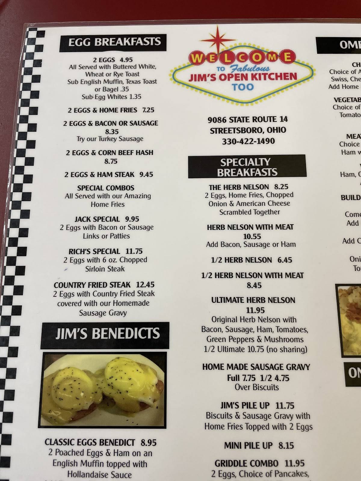 Menu at Jim's Open Kitchen Too restaurant, Streetsboro