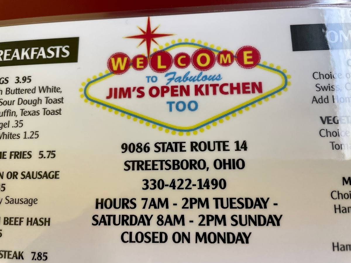 Menu at Jim's Open Kitchen Too restaurant, Streetsboro