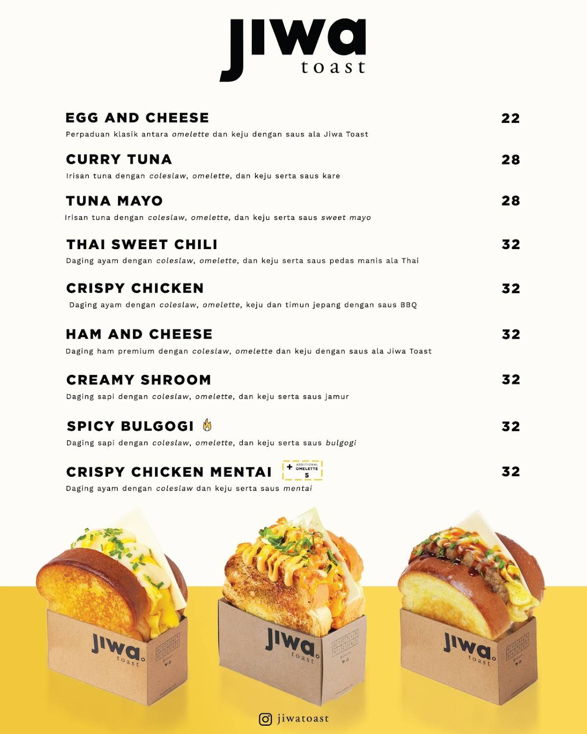 Carta del café Jiwa Toast Citraland, Surabaya