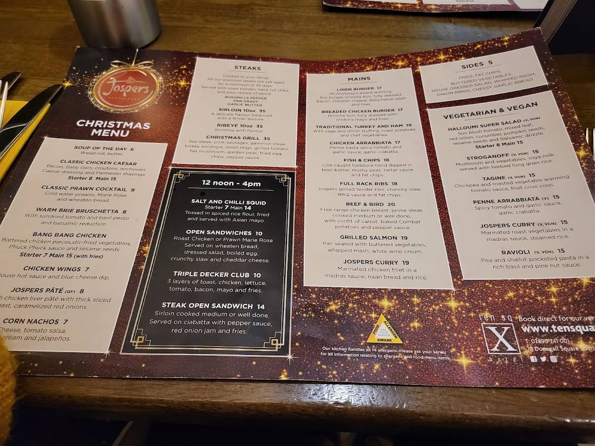 Menu at Jospers Steakhouse @ Ten Square, Belfast