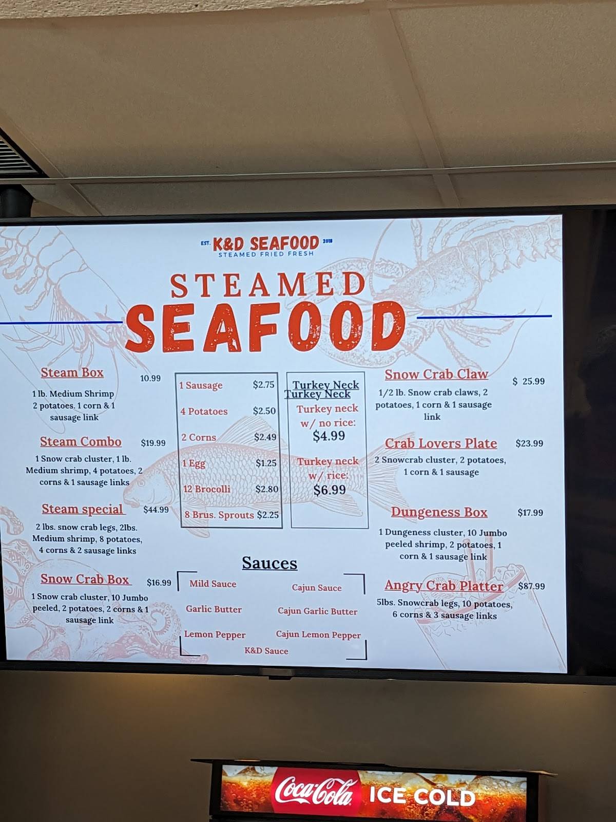 Menu at K&D Seafood restaurant, Mobile, US-90