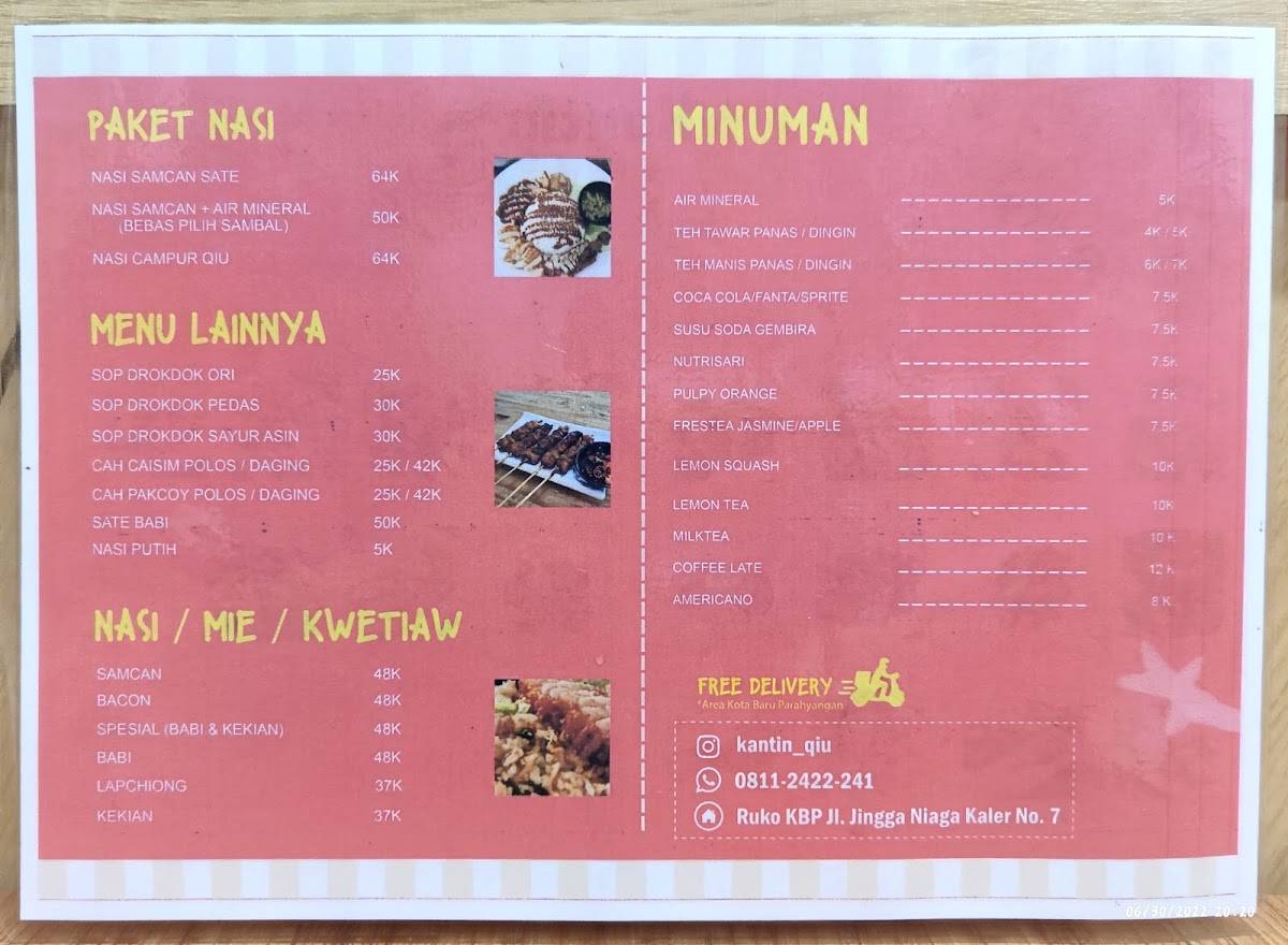 Menu at Kantin Qiu Kota Baru Parahyangan, Padalarang