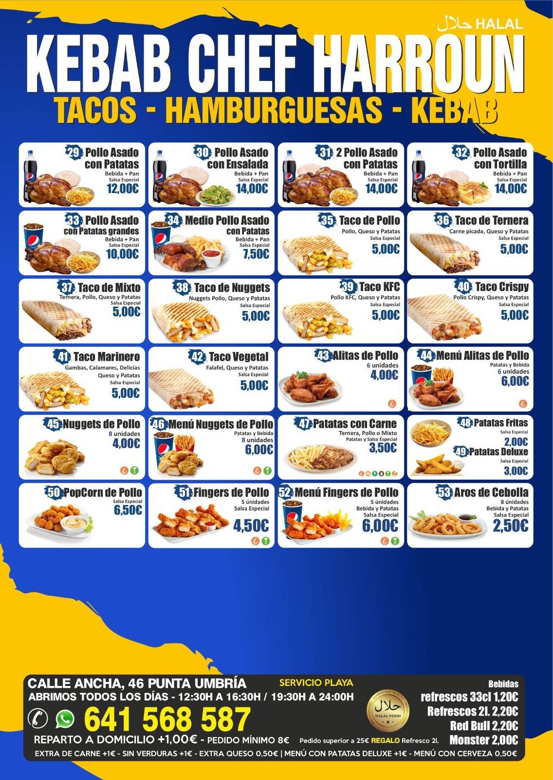 Menu at Kebab chef harroun restaurant, Punta Umbría