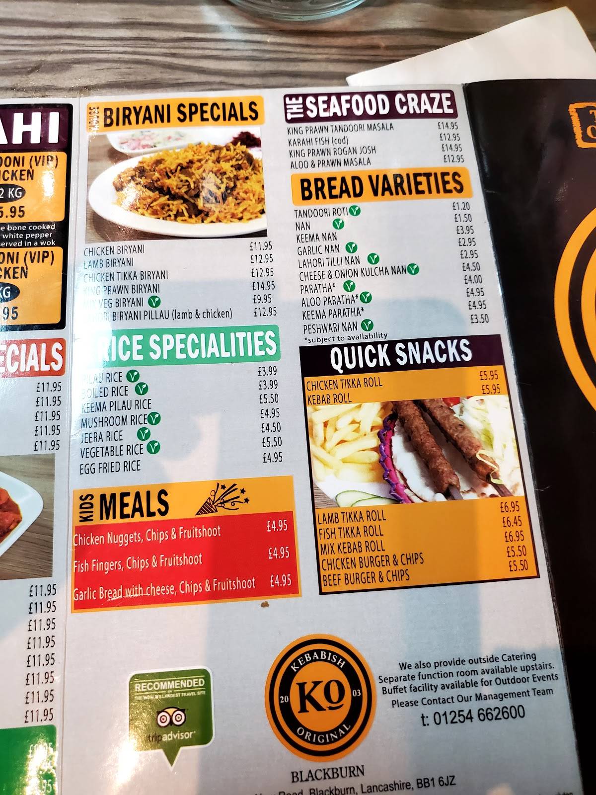 Menu at Kebabish Original Blackburn restaurant, Blackburn