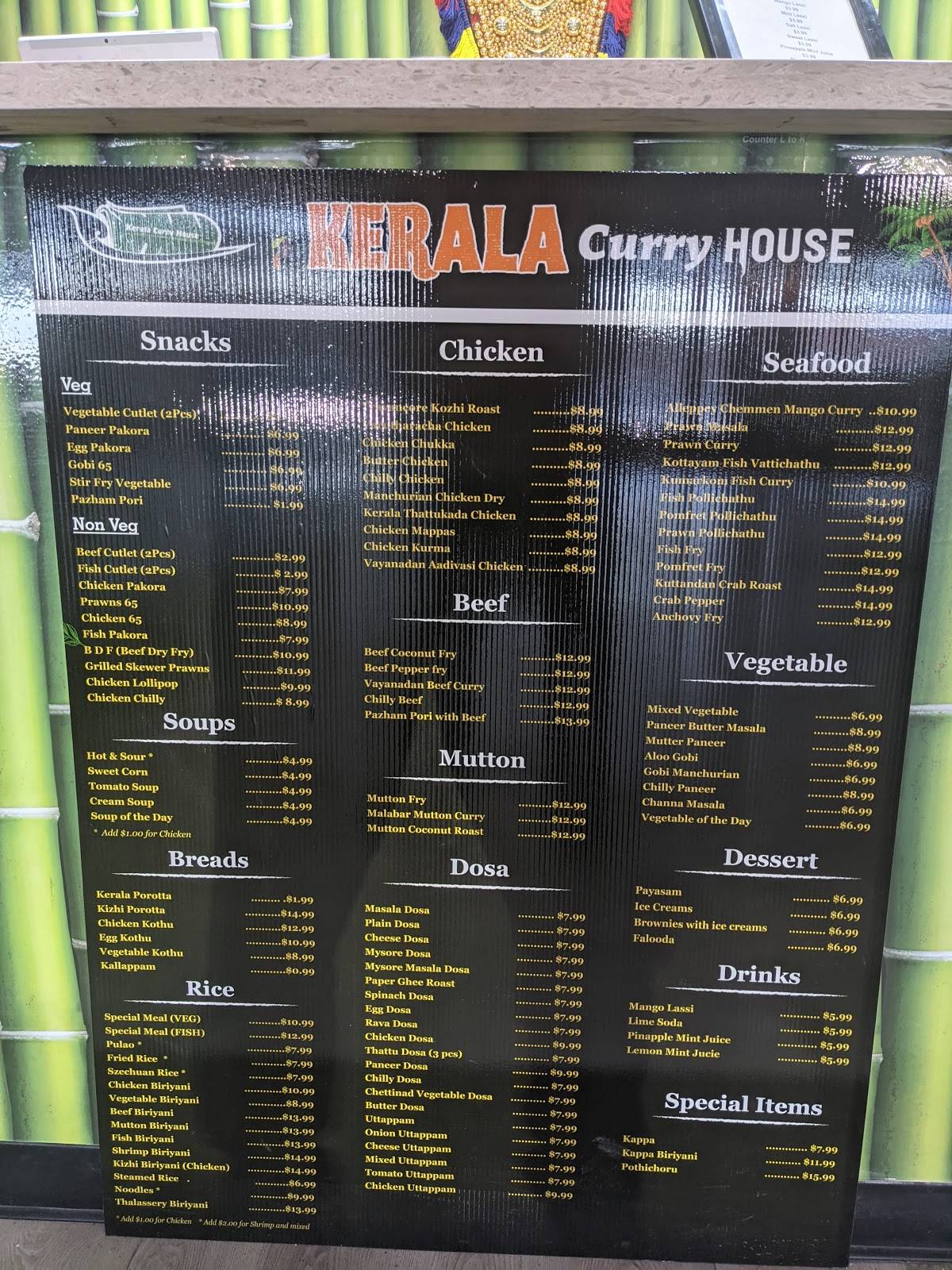 Menu au Kerala Curry House restaurant, Mississauga