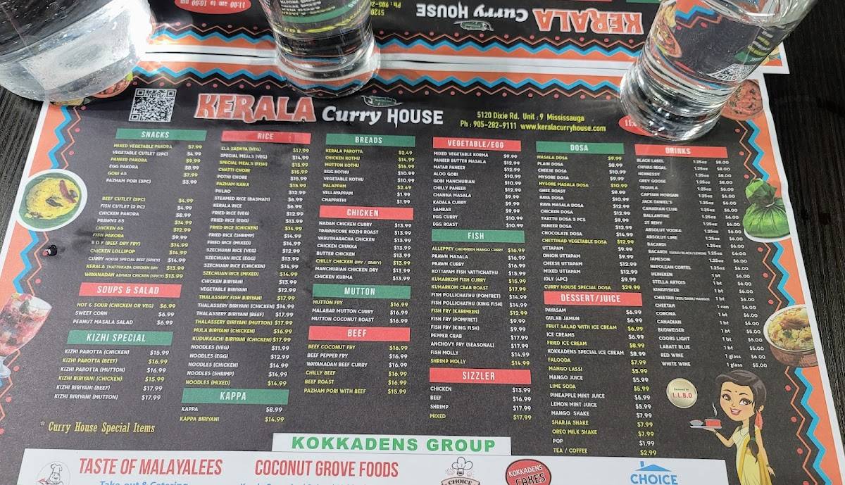 Menu au Kerala Curry House restaurant, Mississauga
