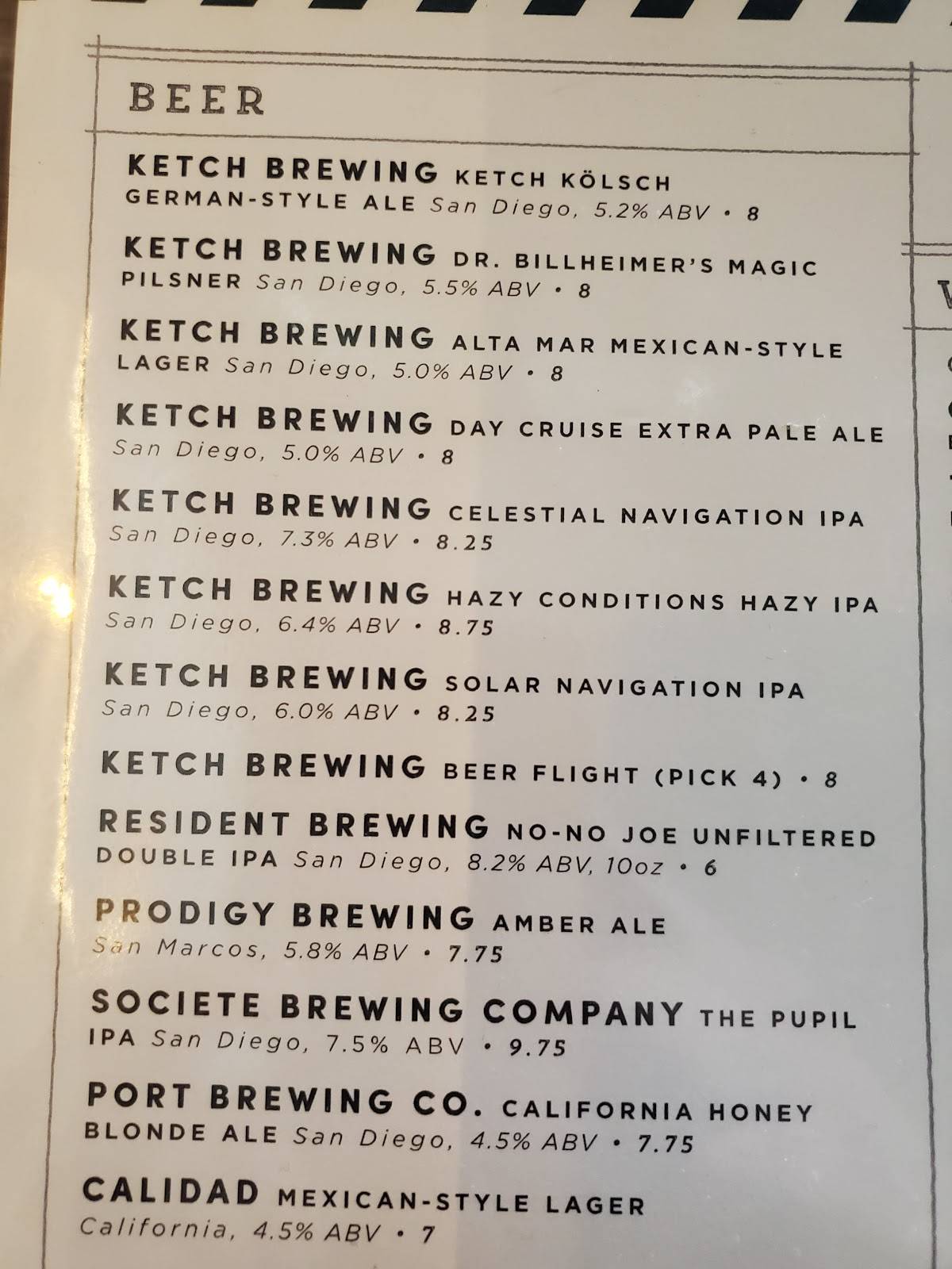Menu at Ketch Grill and Taps pub & bar, San Diego, Shelter Island Dr