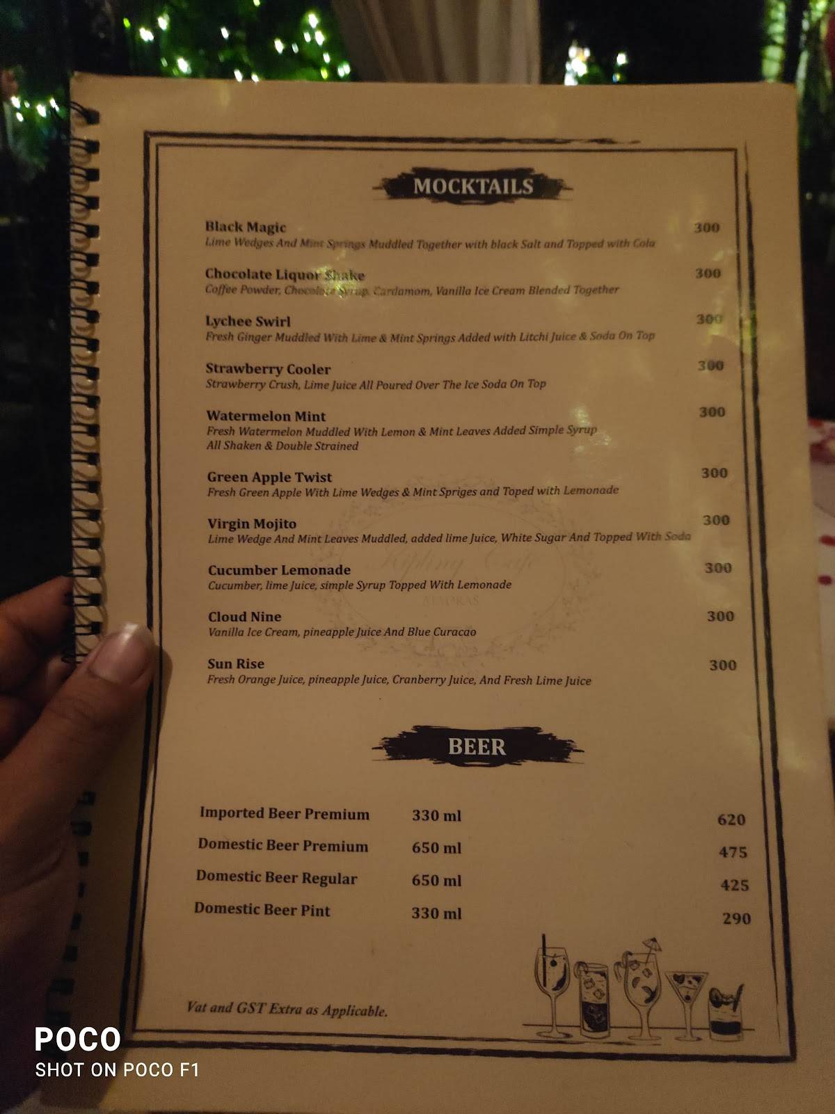 Menu at Kipling Cafe, Chennai, 16
