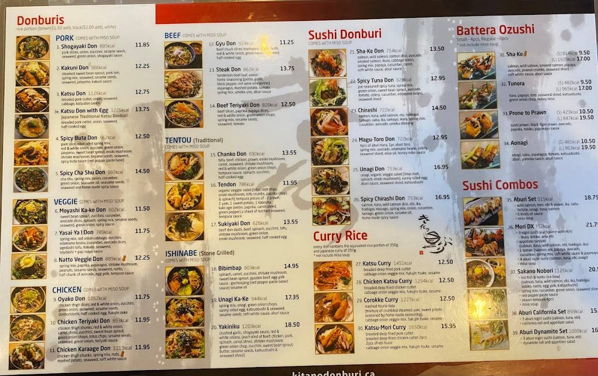 Menu at Kita No Donburi restaurant, Vancouver