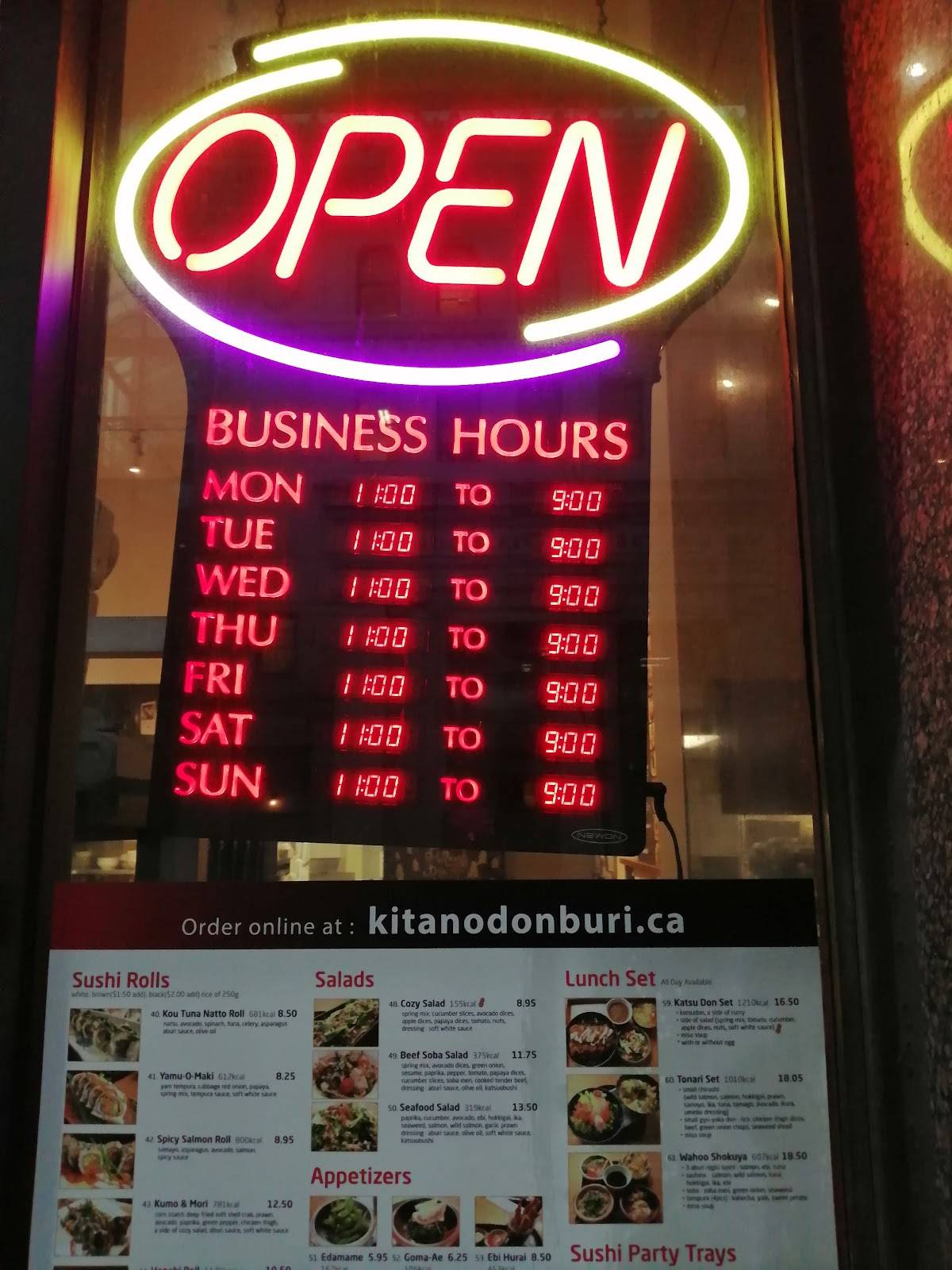 Menu at Kita No Donburi restaurant, Vancouver