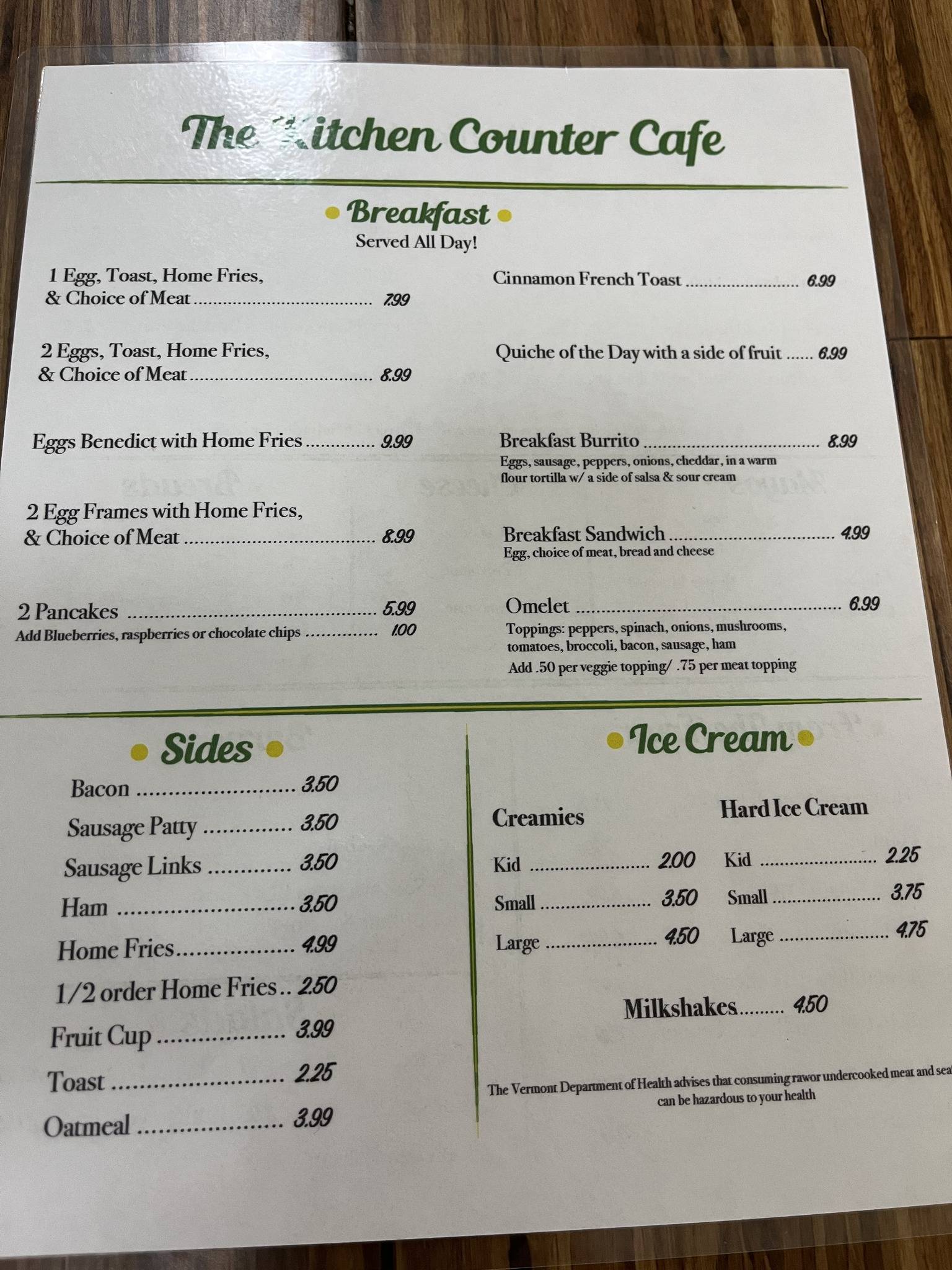 Menu at Kitchen Counter Cafe, Saint Johnsbury