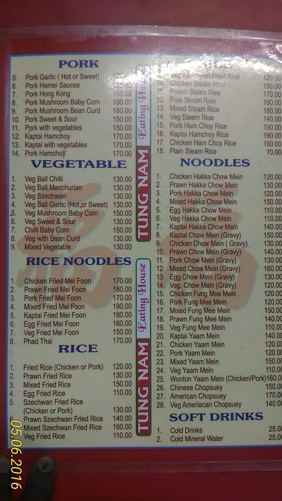 Menu at Tung Nam Eating House, Kolkata, 24