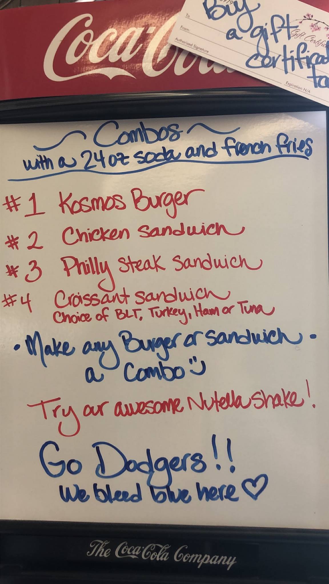 Menu at Kosmos Burgers restaurant, San Dimas