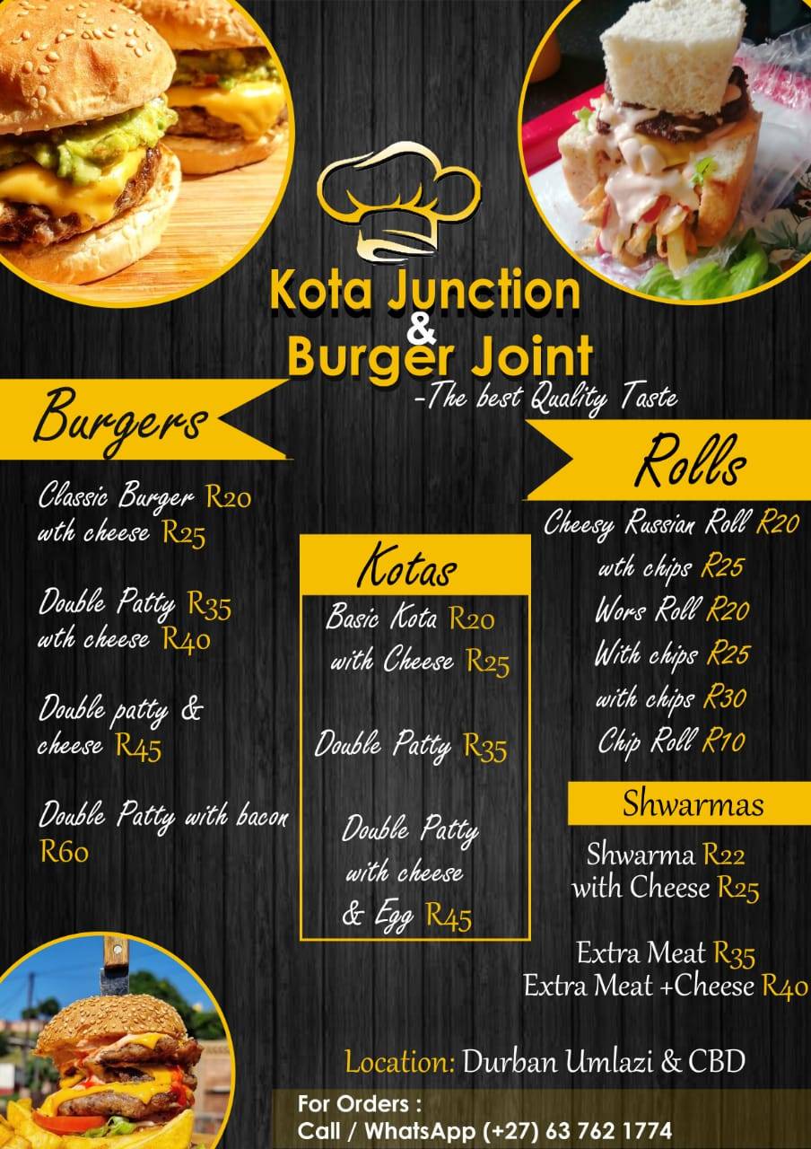 Speisekarte von Kota Junction and Burger Joint restaurant, Umlazi