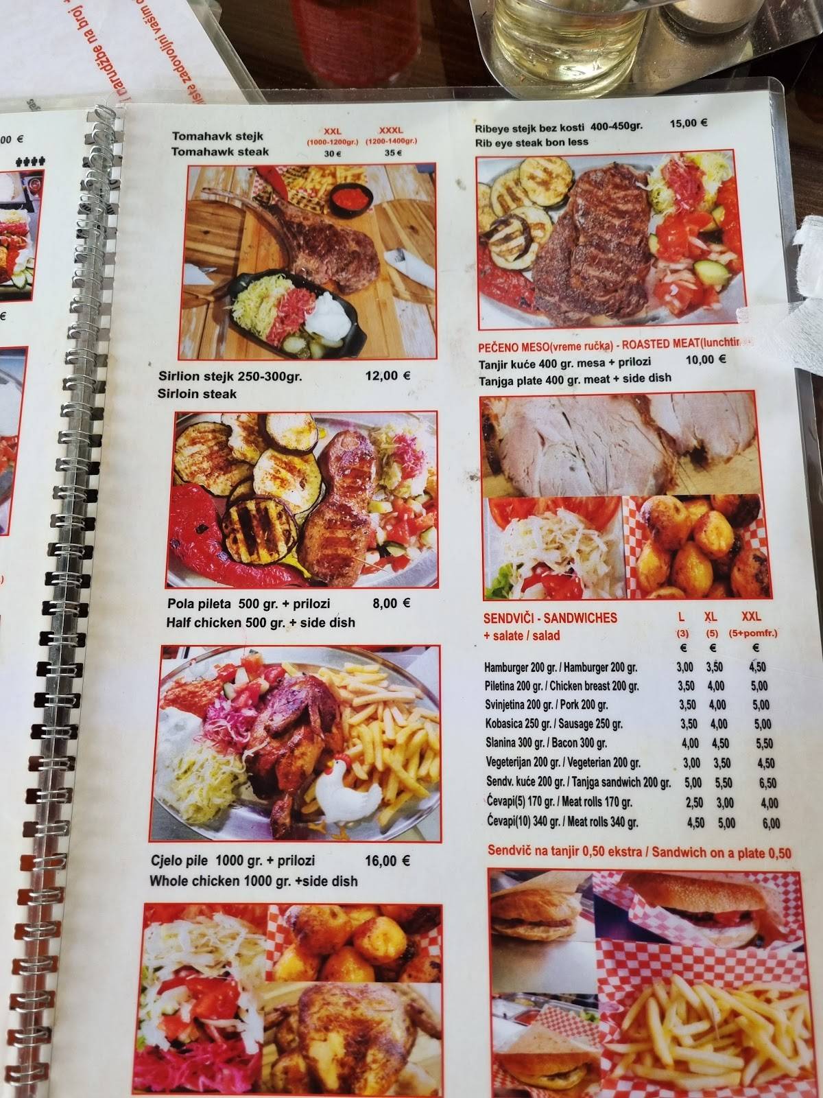 Menu at BBQ Tanjga, Kotor
