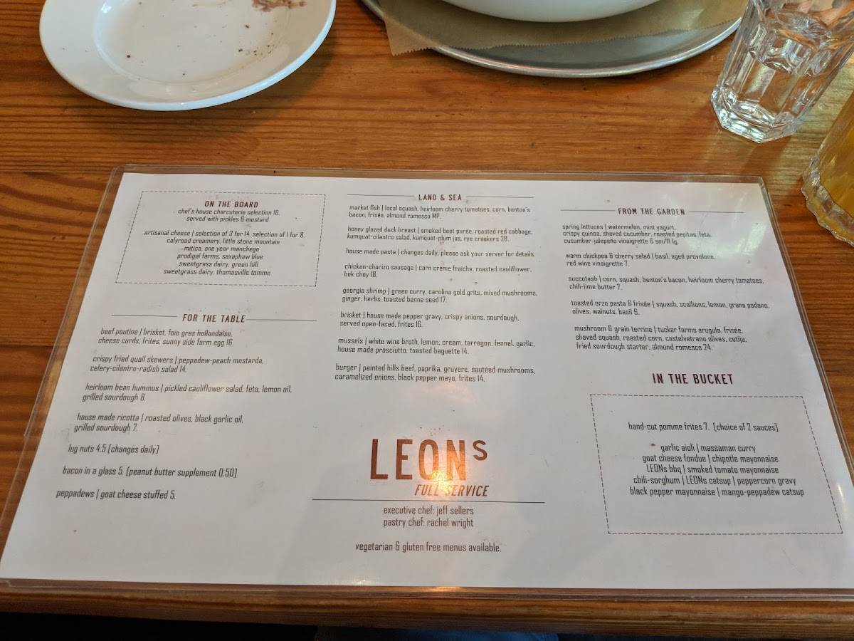 Menu at LEON's Full Service pub & bar, Decatur