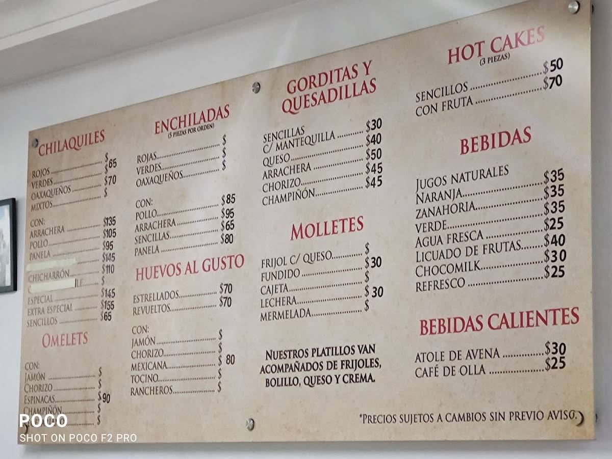 Carta del restaurante LOS CHILAQUILES DE LA GÜERA, Zapopan