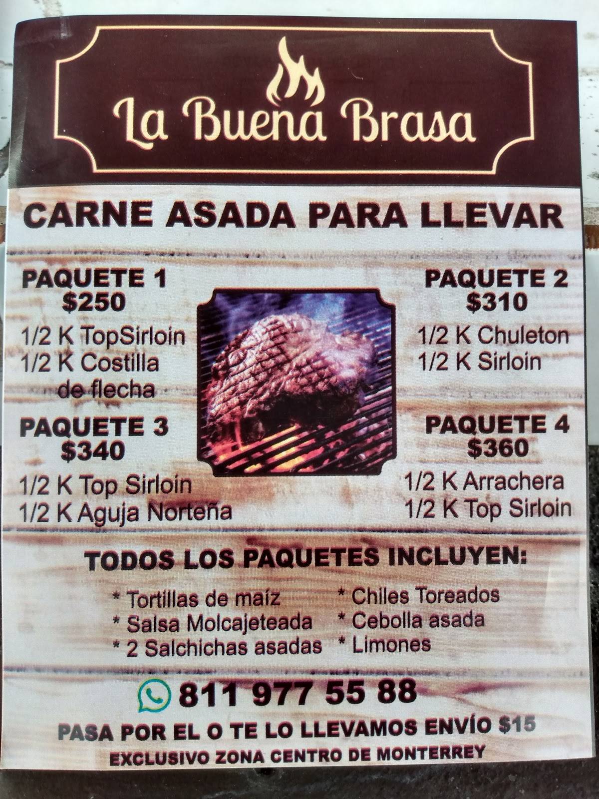 Menu at La Buena Brasa restaurant, Monterrey