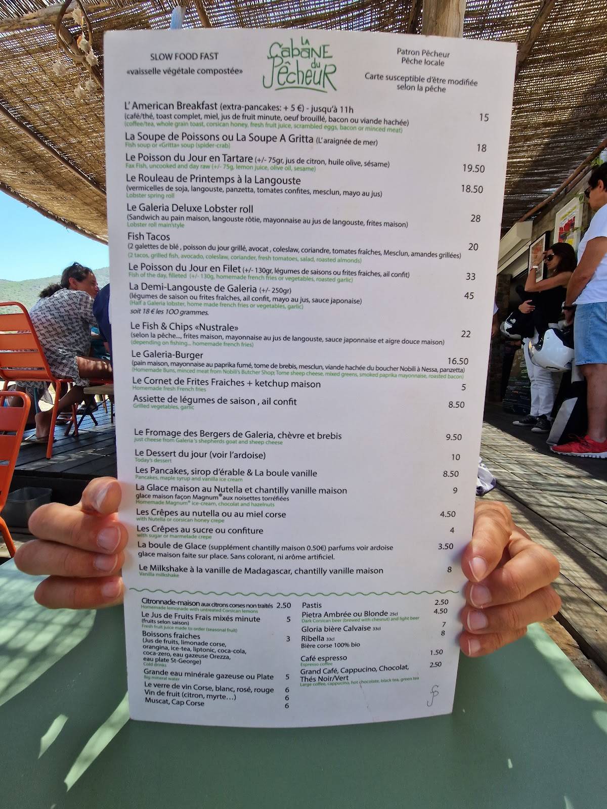 Menu au La Cabane du Pêcheur Galéria restaurant, Galéria, Route de Bord ...