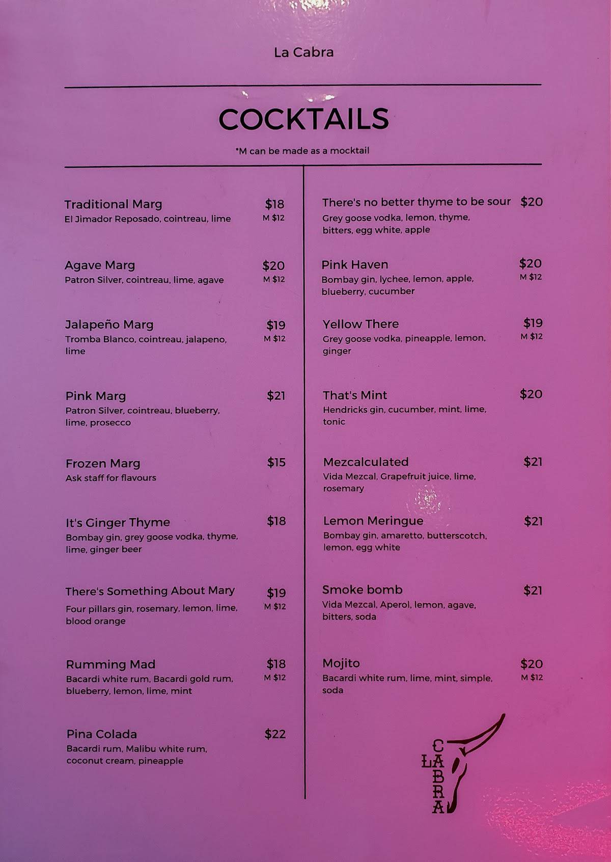 Menu at La Cabra Mexican - Carlton restaurant, Carlton