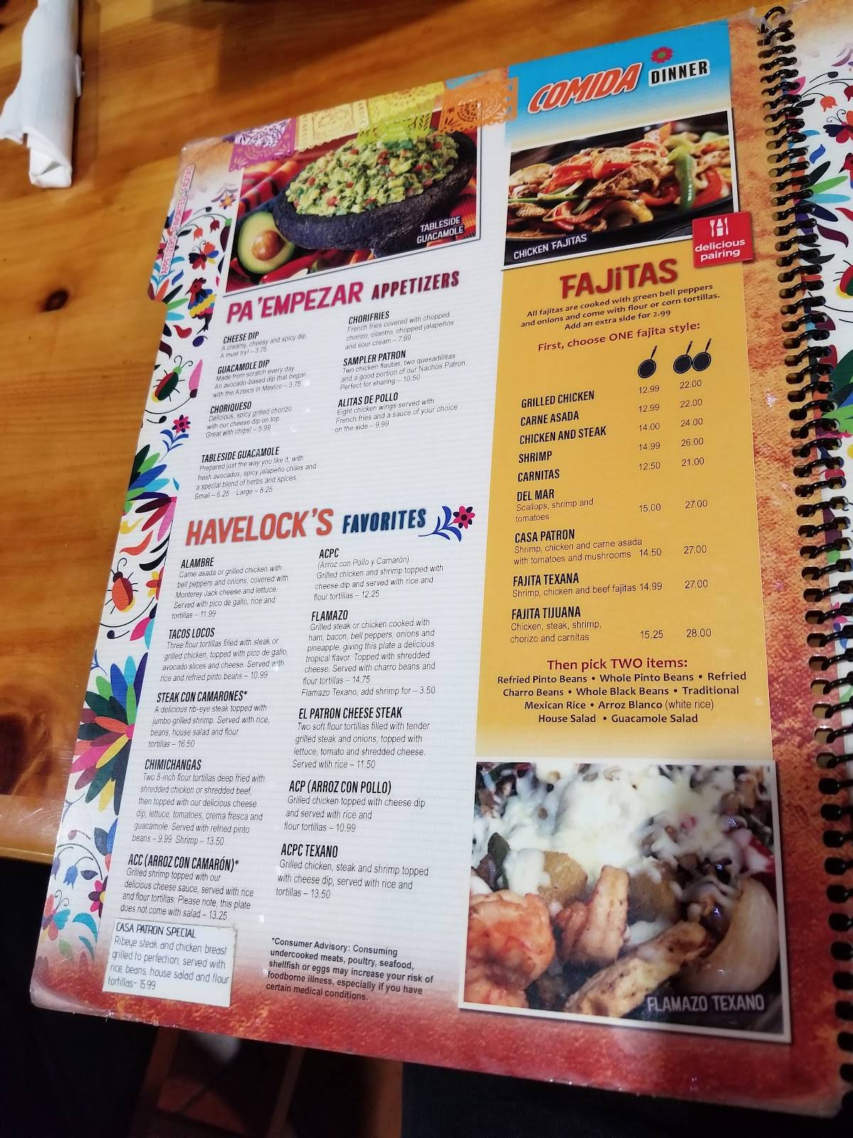 Menu at La Casa Del Patron restaurant, Havelock