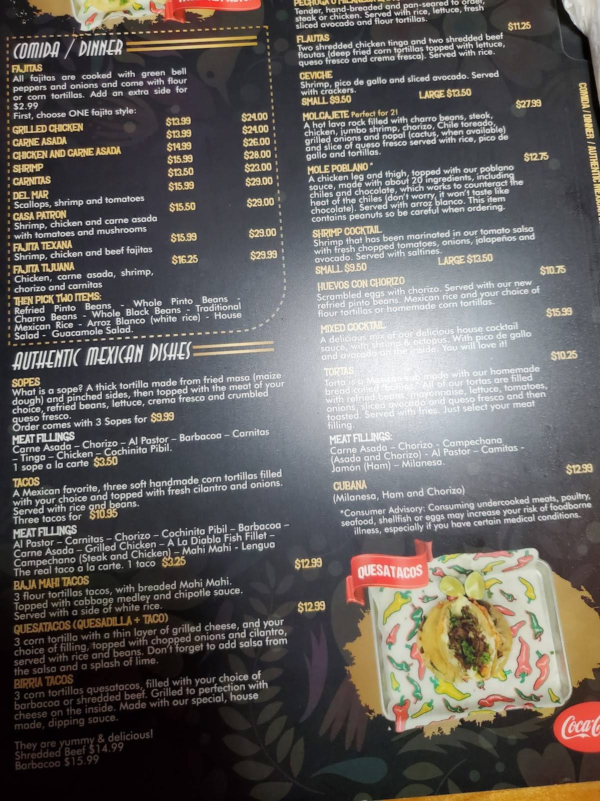 Menu at La Casa Del Patron restaurant, Havelock