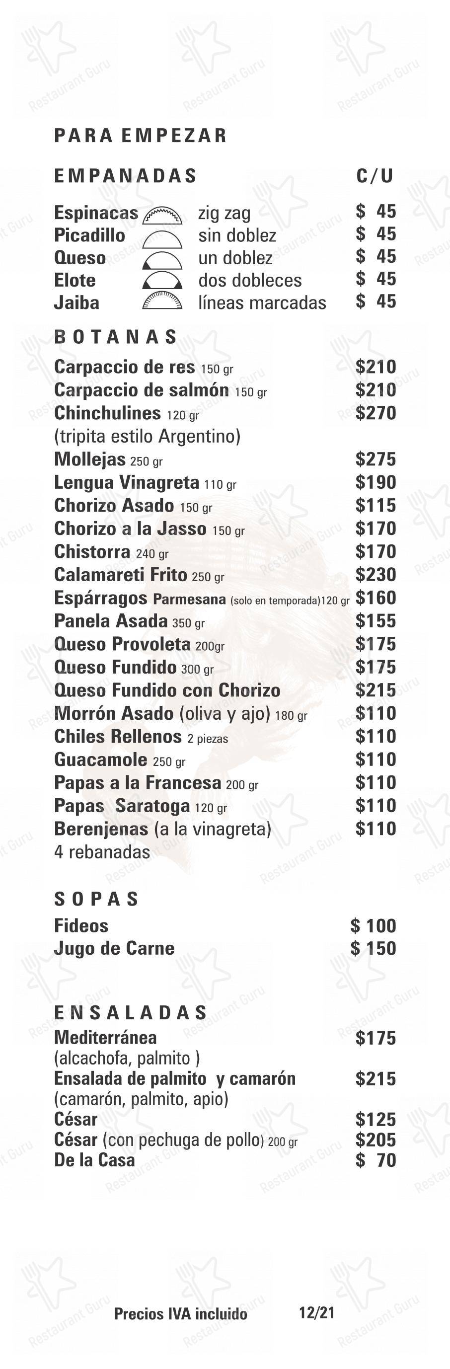 Carta del restaurante La Estancia Gaucha, Guadalajara, Av. del las ...
