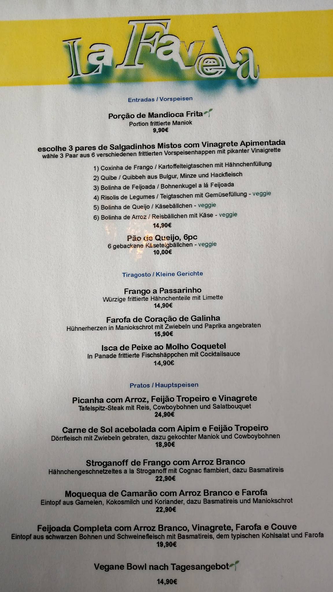 Speisekarte von La Favela Restaurant München, München