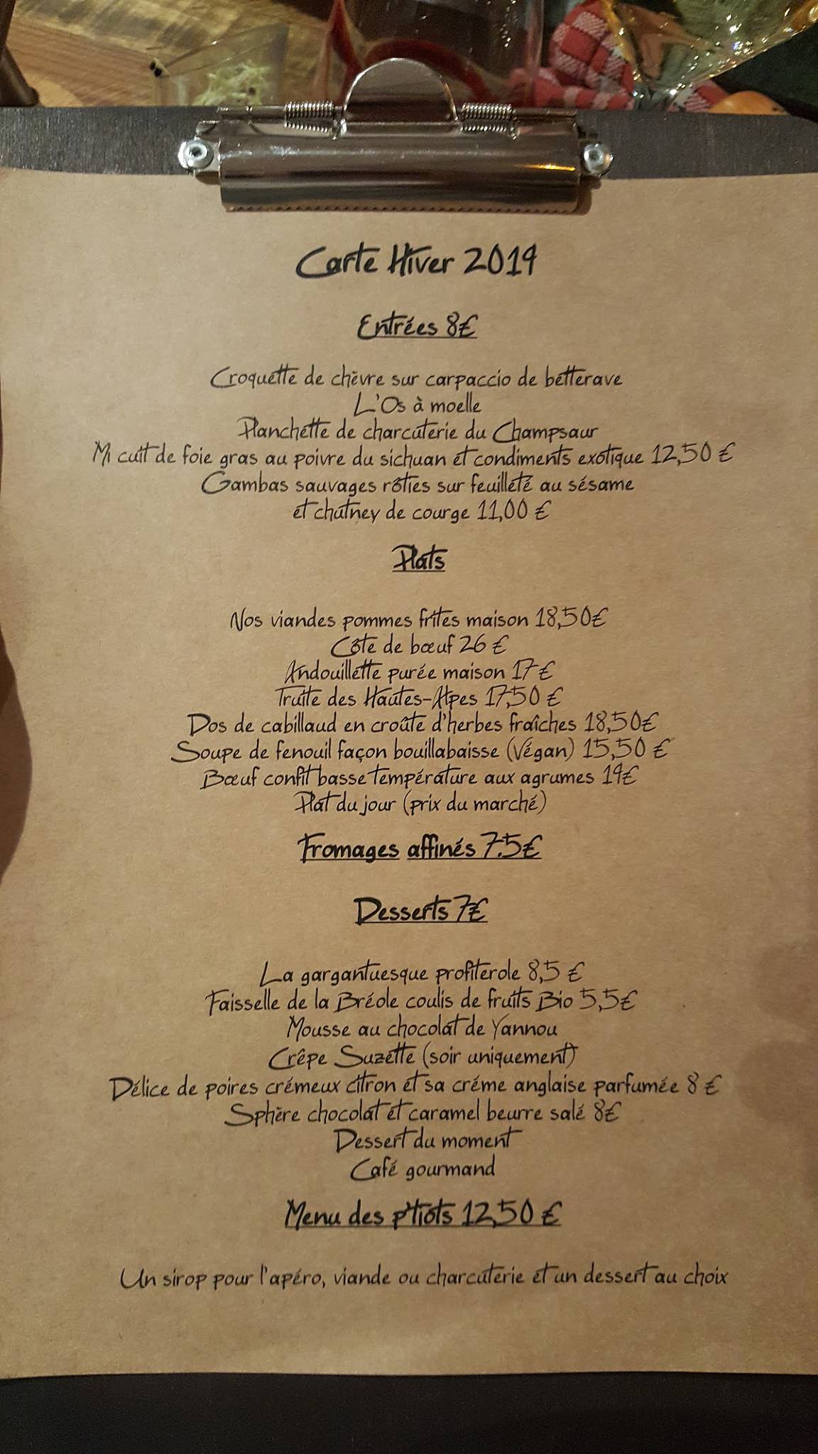 Menu au La Maison Jaune restaurant, Gap