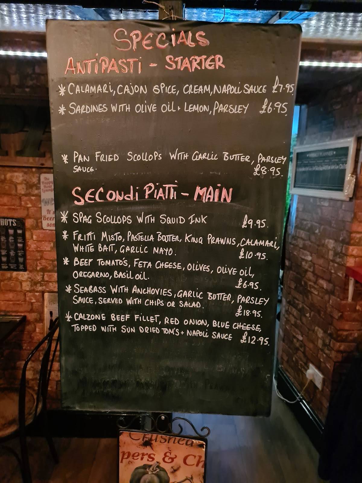 Menu at La Mensa restaurant, Rothbury