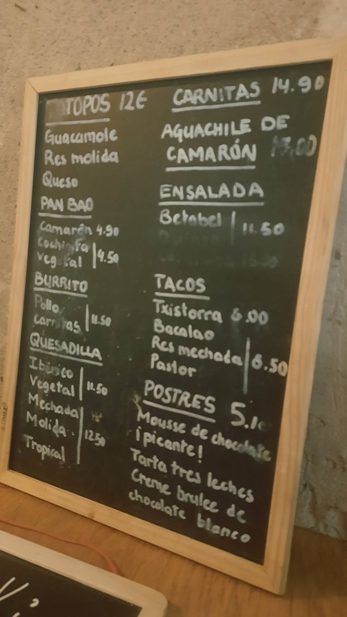 Carta del pub y bar La Mera Mera Donosti, San Sebastián