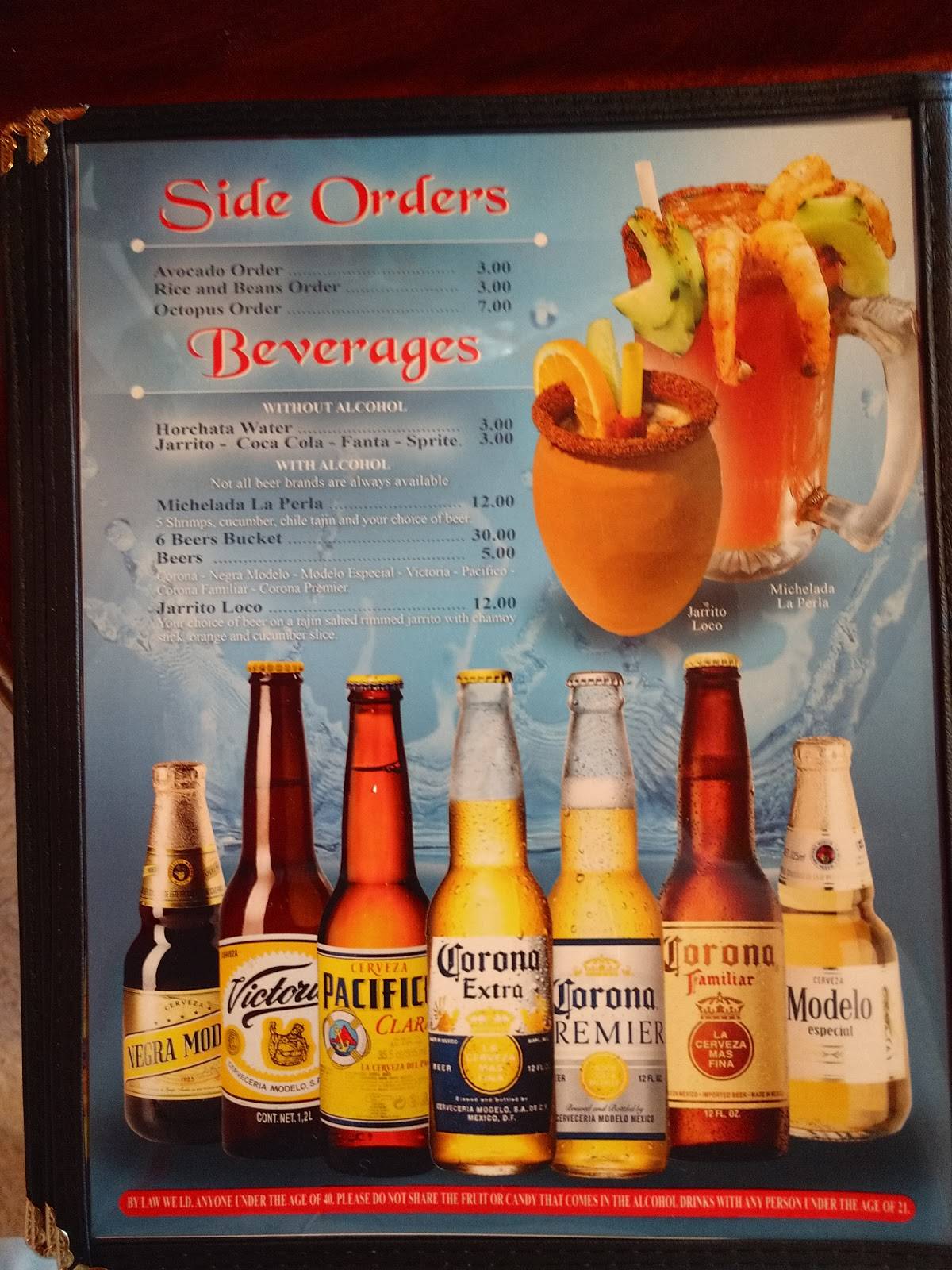 Menu at La Perla Del Mar restaurant, Tacoma