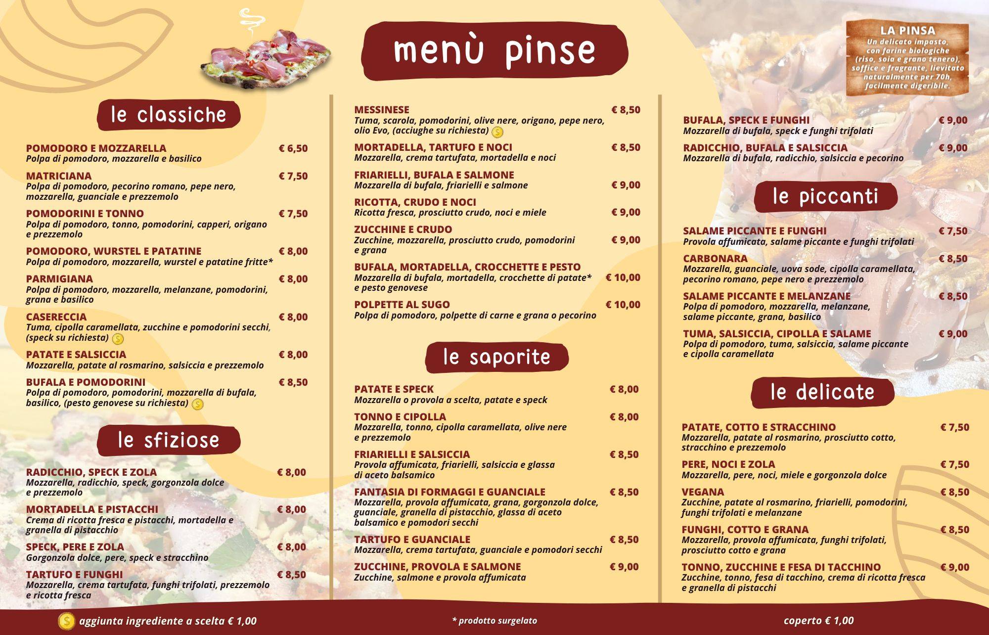 Menu da La Pinseria ristorante, Messina